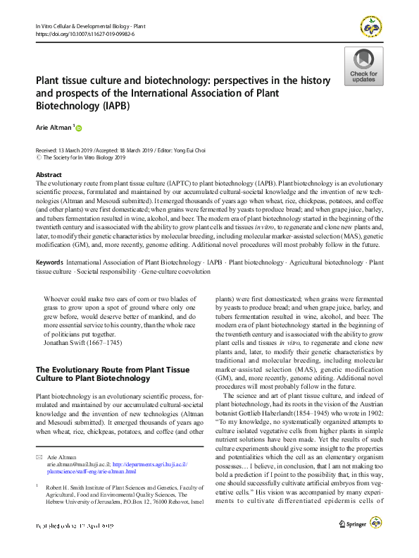 (PDF) Plant tissue culture and biotechnology: perspectives in the ...