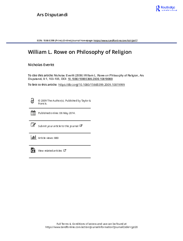 (PDF) William L. Rowe on Philosophy of Religion