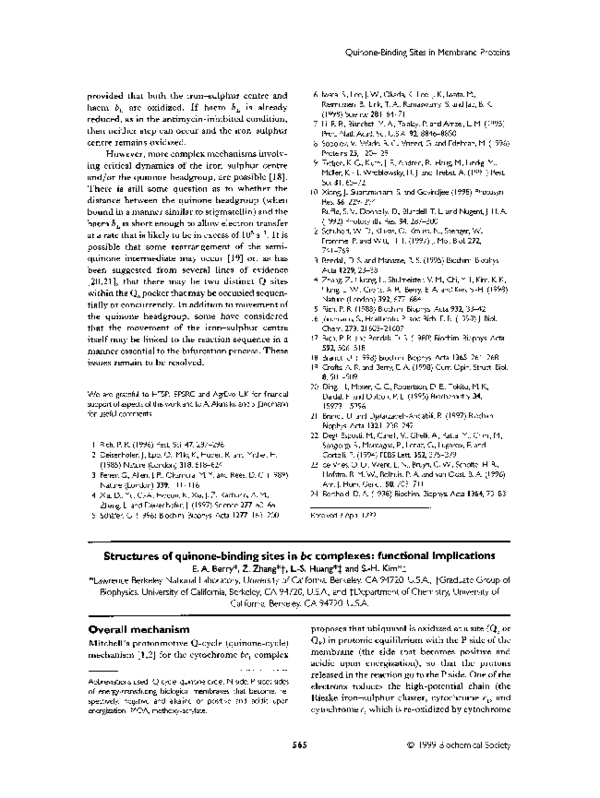 (PDF) Structures of quinone-binding sites in bc complexes: functional ...