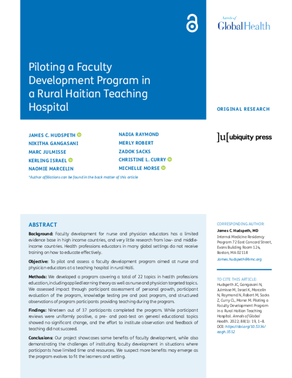 (PDF) Piloting a Faculty Development Program in a Rural Haitian ...
