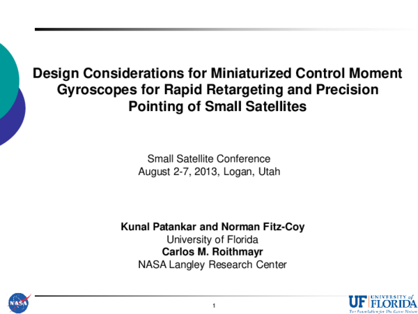 (PDF) Design Considerations for Miniaturized Control Moment Gyroscopes ...