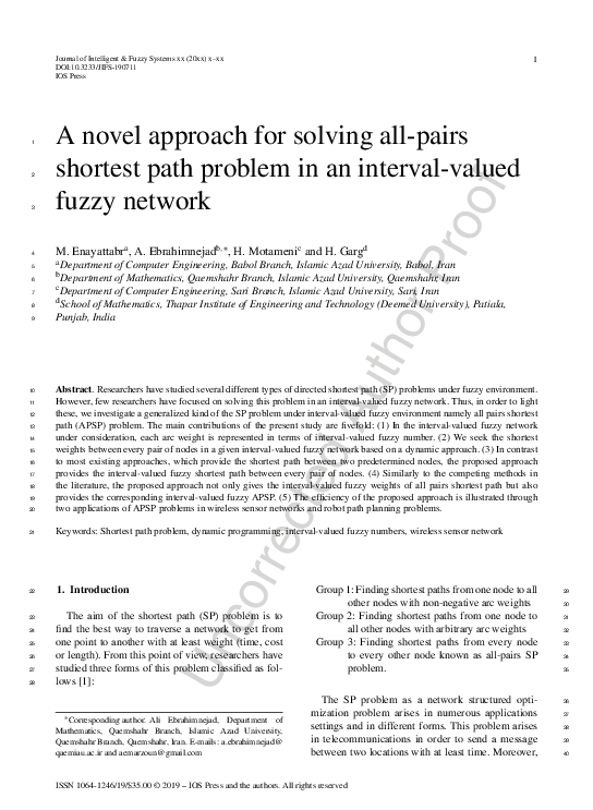 Pdf A Novel Approach For Solving All Pairs Shortest Path Problem In An Interval Valued Fuzzy