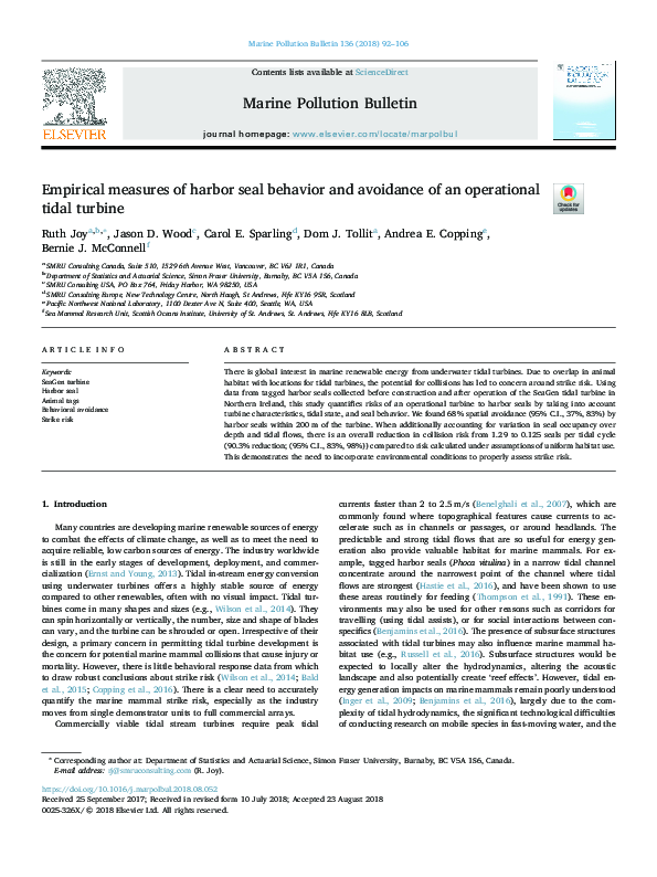(PDF) Empirical measures of harbor seal behavior and avoidance of an ...