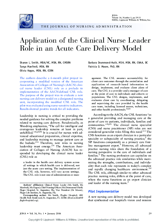(PDF) Application of the Clinical Nurse Leader Role in an Acute Care ...