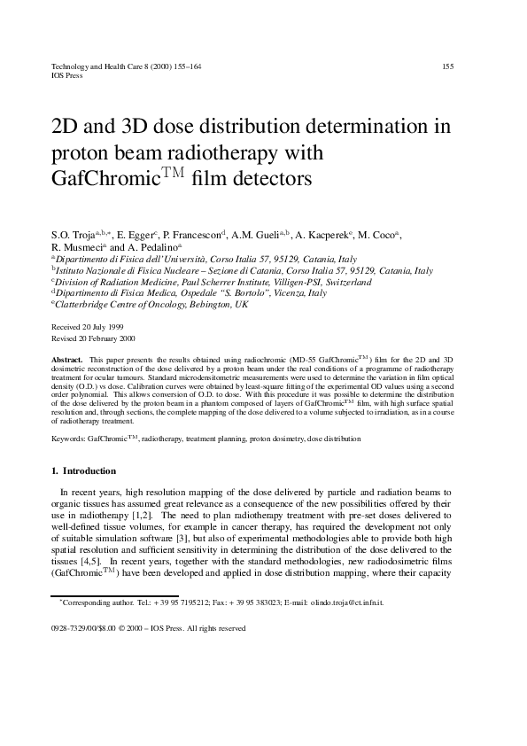 (PDF) 2D and 3D dose distribution determination in proton beam ...