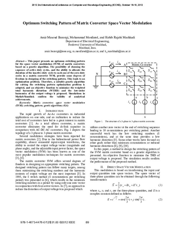(PDF) Optimum switching pattern of matrix converter space vector modulation