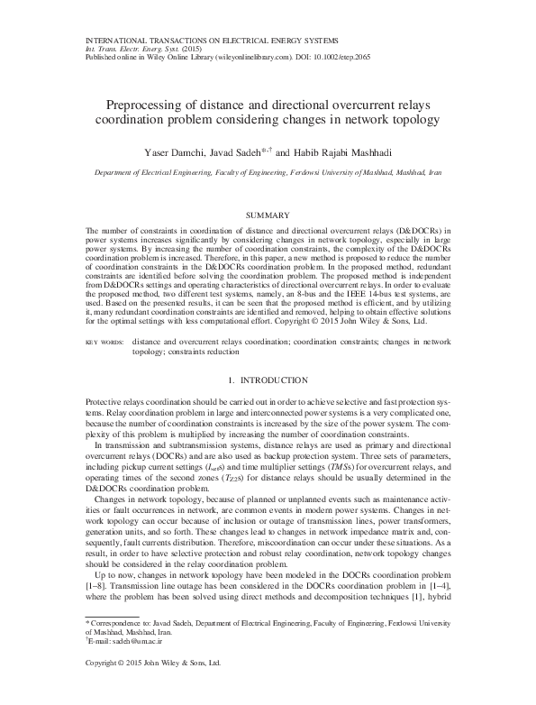 Pdf Preprocessing Of Distance And Directional Overcurrent Relays Coordination Problem