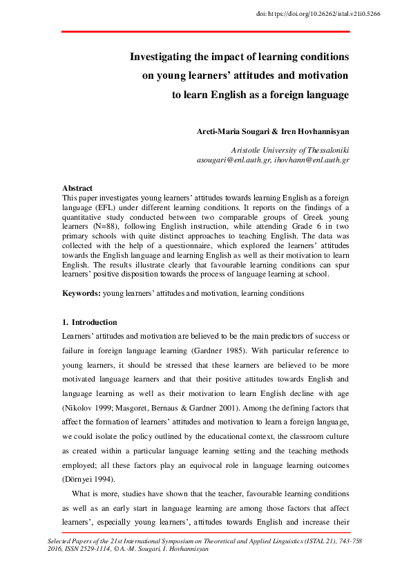 (PDF) Investigating the impact of learning conditions on young learners ...