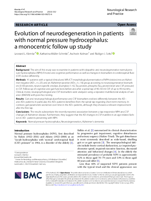 (PDF) Evolution of neurodegeneration in patients with normal pressure hydrocephalus: a ...