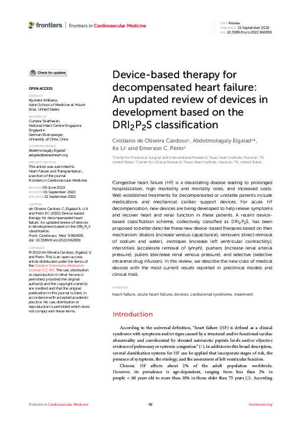 (PDF) Device-based therapy for decompensated heart failure: An updated review of devices in ...