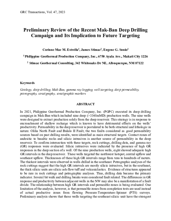 (PDF) Preliminary Review of the Recent Mak-Ban Deep Drilling Campaign ...