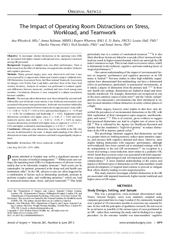 (PDF) The Impact of Operating Room Distractions on Stress, Workload ...