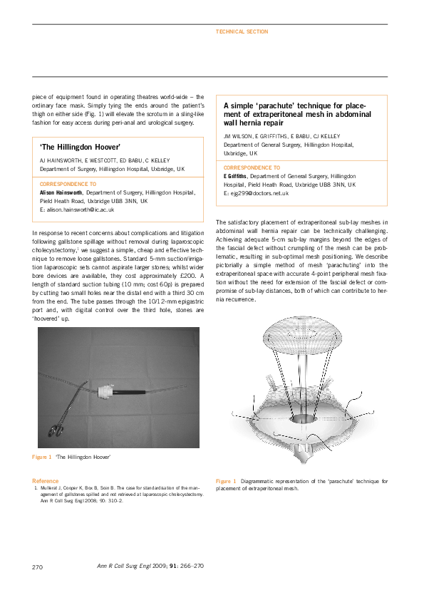 (PDF) A Simple ‘Parachute’ Technique for Placement of Extraperitoneal Mesh in Abdominal Wall ...