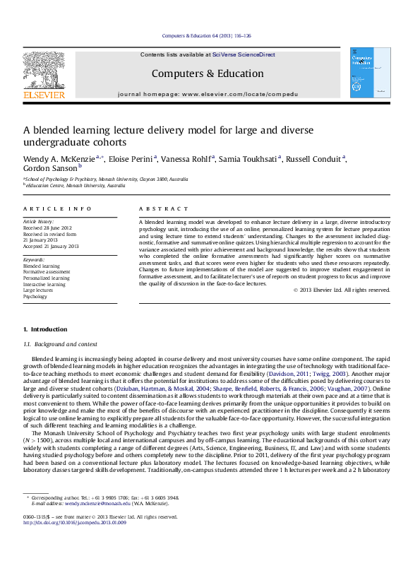 (PDF) A blended learning lecture delivery model for large and diverse ...