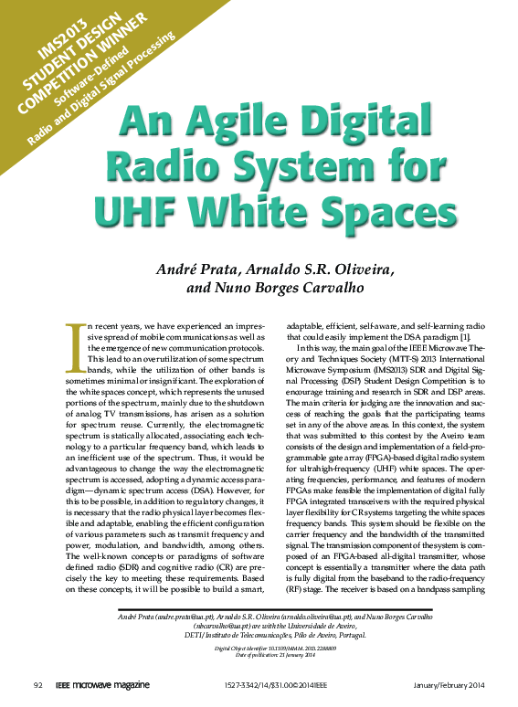 (PDF) An Agile Digital Radio System for UHF White Spaces