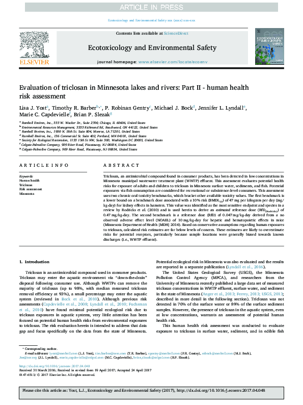 (PDF) Evaluation of triclosan in Minnesota lakes and rivers: Part II ...