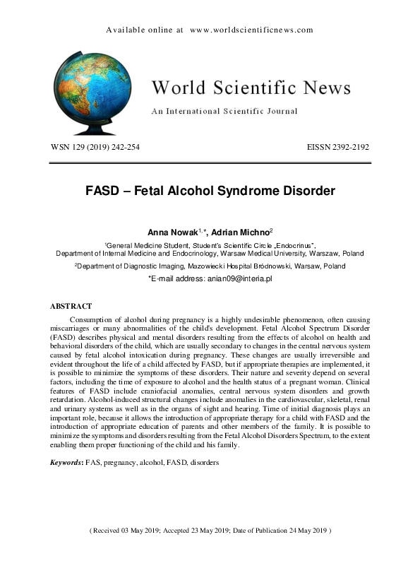 (PDF) FASD – Fetal Alcohol Syndrome Disorder