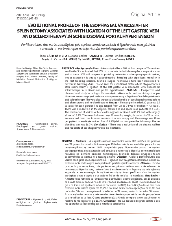 (PDF) EVOLUTIONAL PROFILE OF THE ESOPHAGEAL VARICES AFTER SPLENECTOMY ...
