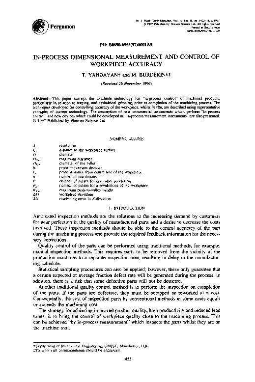 (PDF) In-process dimensional measurement and control of workpiece accuracy