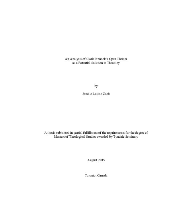 (PDF) An Analysis of Clark Pinnock's Open Theism as a Potential ...