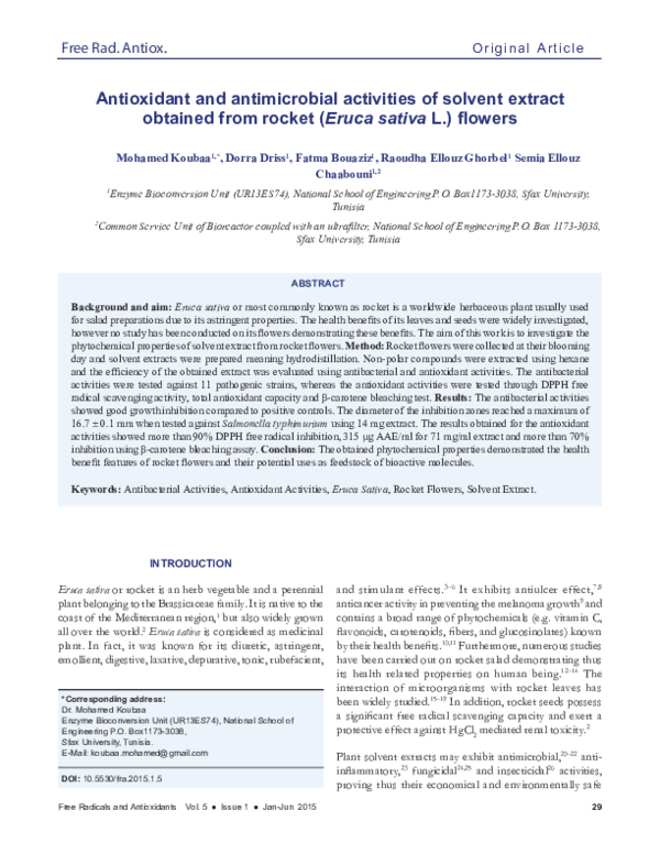 (PDF) Antioxidant and antimicrobial activities of solvent extract ...
