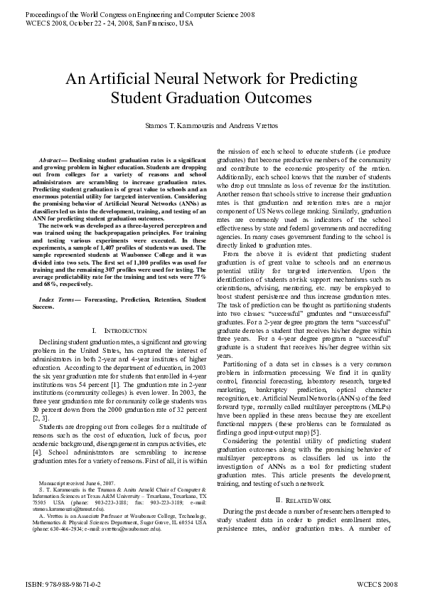 (PDF) An Artificial Neural Network for Predicting Student Graduation Outcomes