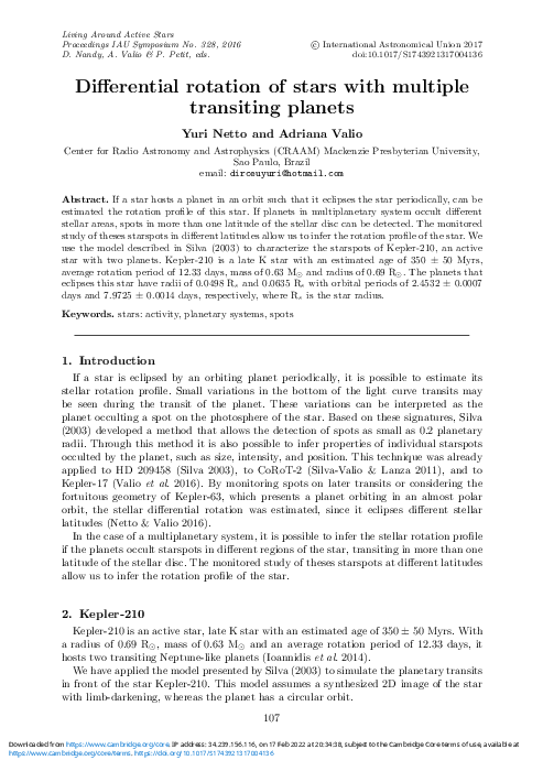 (PDF) Differential rotation of stars with multiple transiting planets