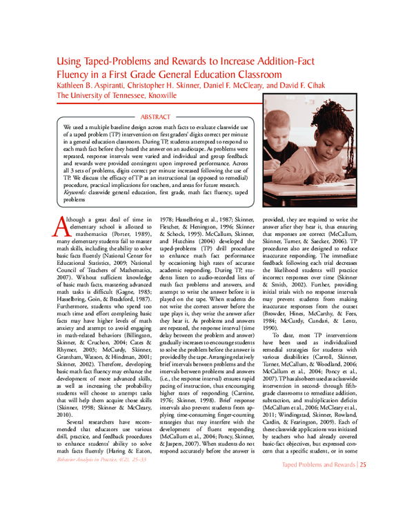 (PDF) Using Taped-Problems and Rewards to Increase Addition-Fact ...