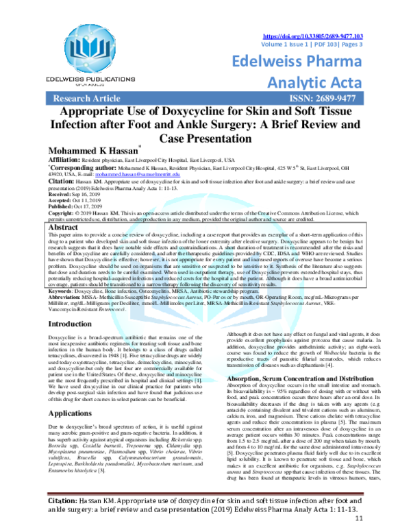 Pdf Appropriate Use Of Doxycycline For Skin And Soft Tissue Infection After Foot And Ankle