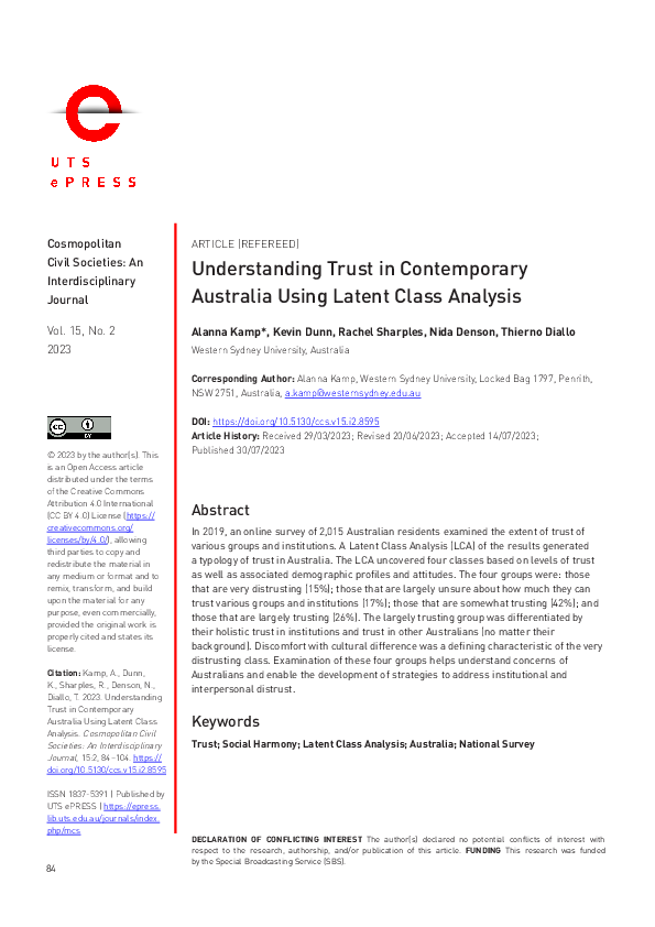 (PDF) Understanding Trust in Contemporary Australia Using Latent Class Analysis