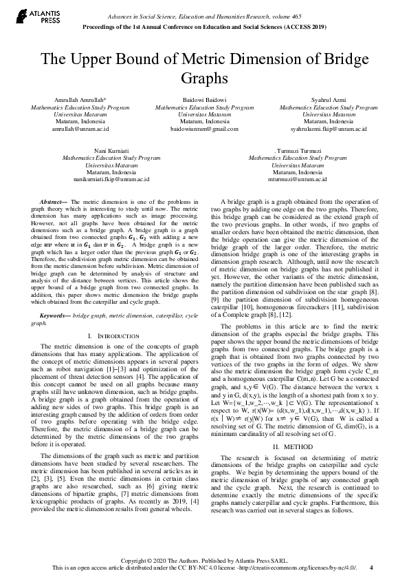 (PDF) The Upper Bound of Metric Dimension of Bridge Graphs | Nani ...