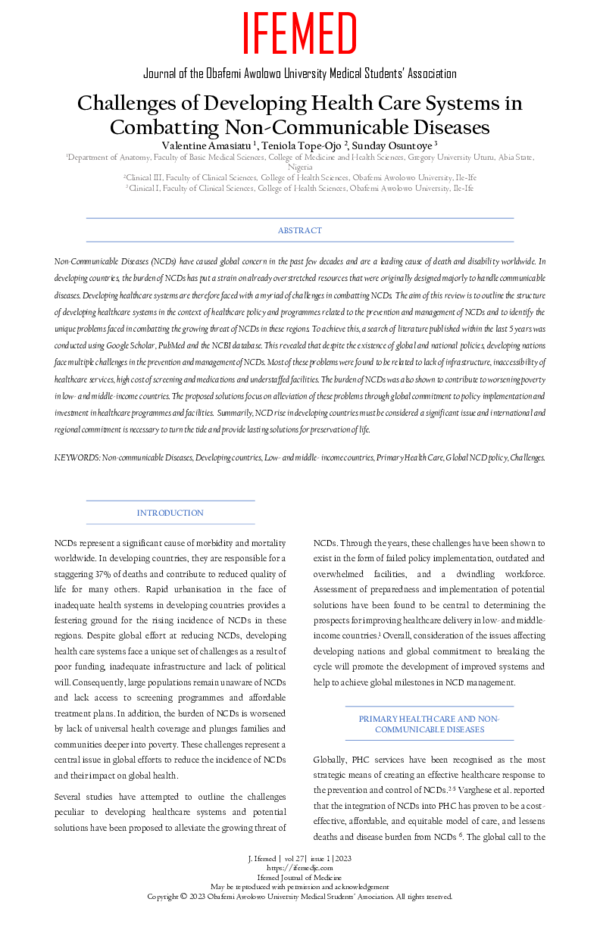 (PDF) Challenges of Developing Health Care Systems in Combatting Non ...