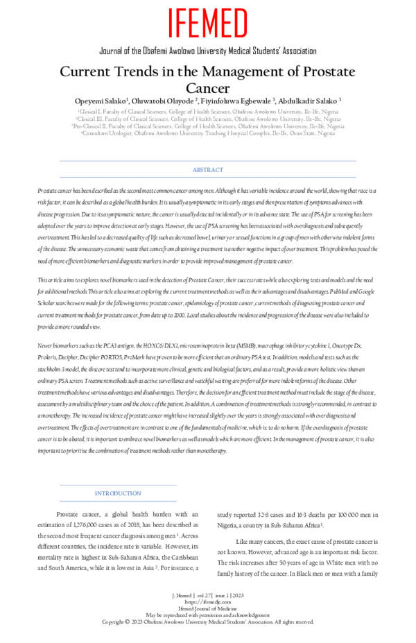 (PDF) Current Trends in the Management of Prostate Cancer