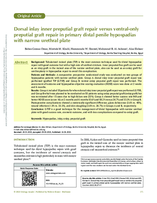 (PDF) Dorsal inlay inner preputial graft repair versus ventral-only ...