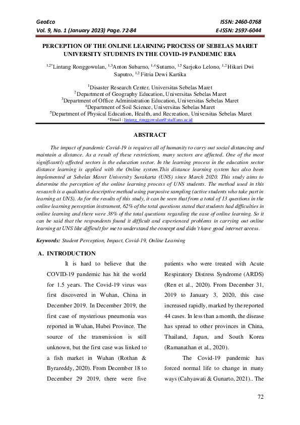 (PDF) Perception of the Online Learning Process of Sebelas Maret University Students in the ...
