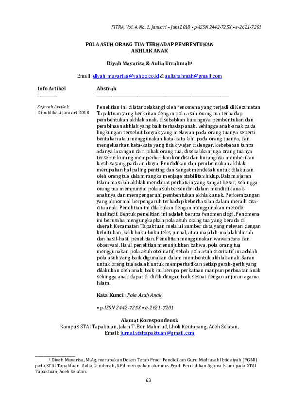 (PDF) Pola Asuh Orang Tua Terhadap Pembentukan Akhlak Anak
