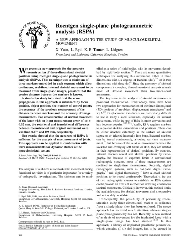 (PDF) Roentgen single-plane photogrammetric analysis (RSPA)