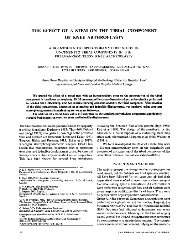 (PDF) The effect of a stem on the tibial component of knee arthroplasty ...