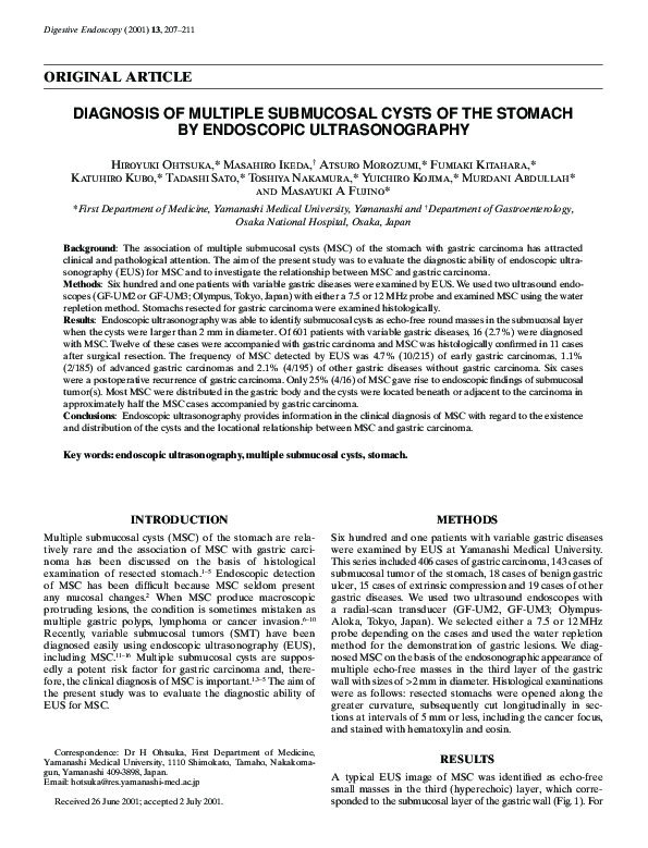(PDF) Diagnosis of multiple submucosal cysts of the stomach by endoscopic ultrasonography