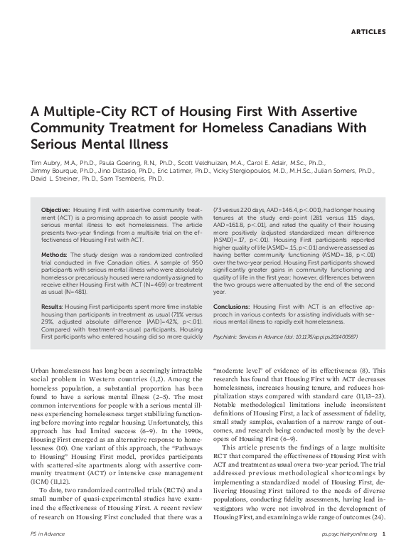 (PDF) A Multiple-City RCT of Housing First With Assertive Community ...