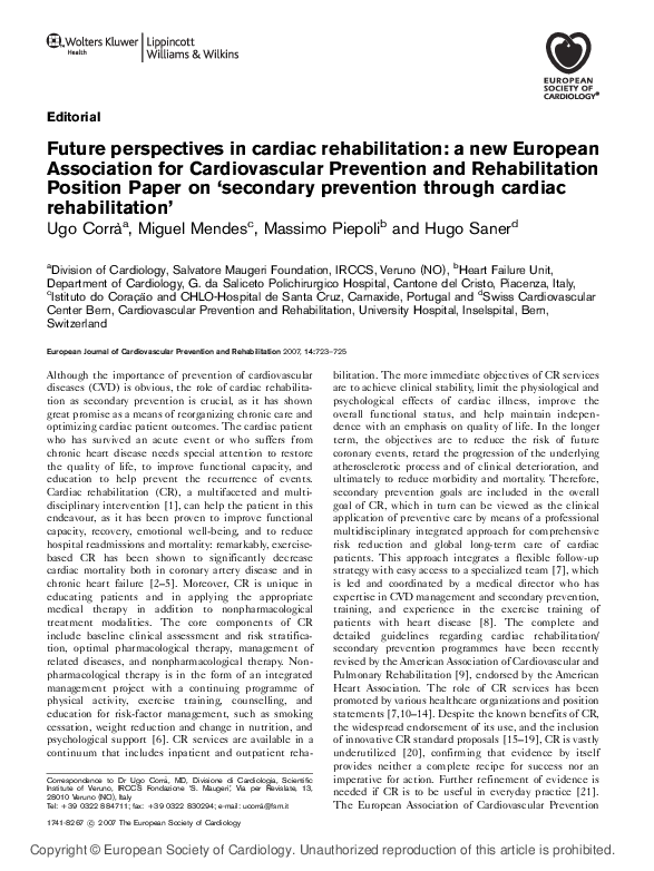 (PDF) Future perspectives in cardiac rehabilitation: a new European ...