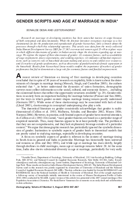 (PDF) Gender scripts and age at marriage in India