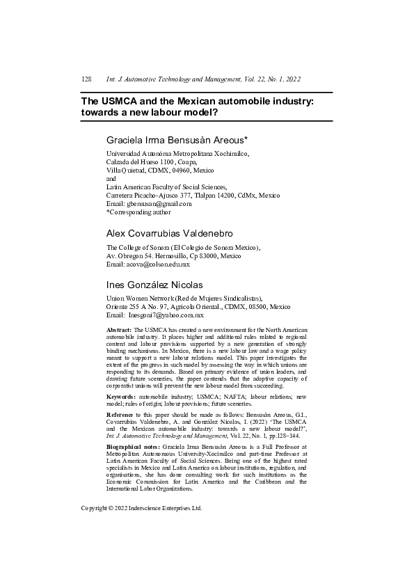 (PDF) The USMCA and the Mexican automobile industry: Towards a new ...