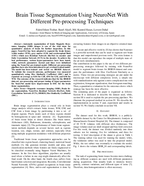 (PDF) Brain Tissue Segmentation Using NeuroNet With Different Pre ...