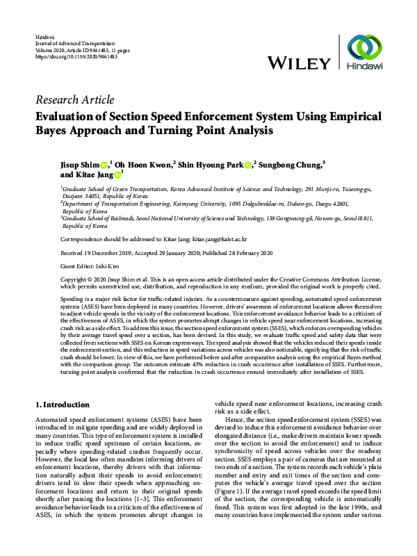 (PDF) Evaluation of Section Speed Enforcement System Using Empirical Bayes Approach and Turning ...