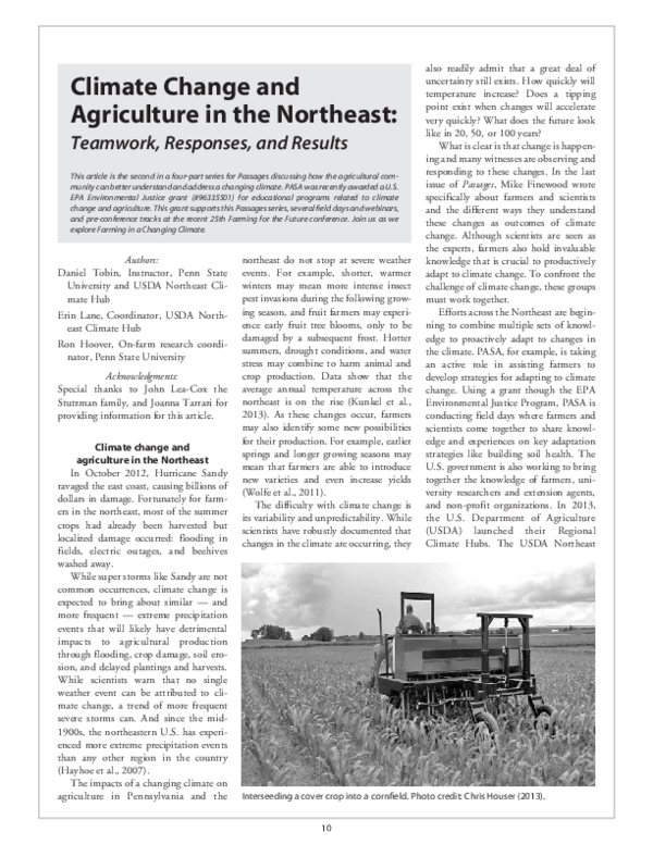 (PDF) Climate Change and Agriculture in the Northeast: Teamwork ...