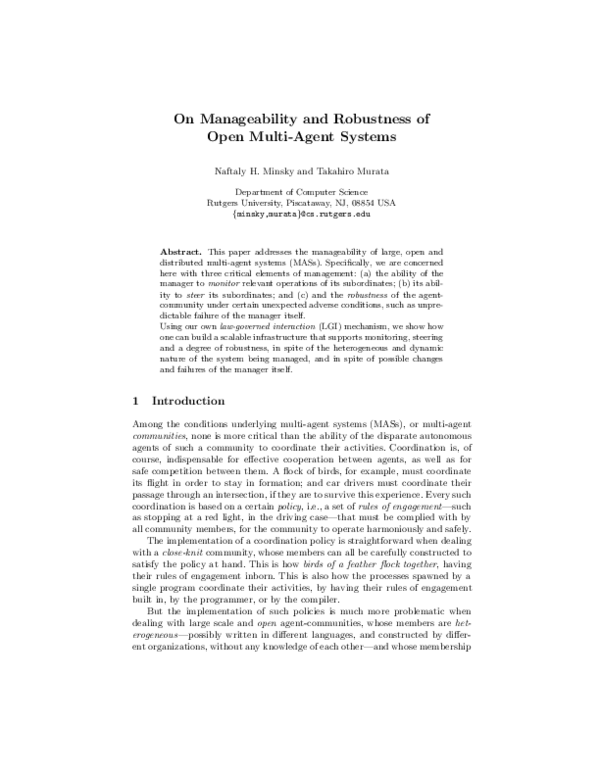 (PDF) On Manageability and Robustness of Open Multi-agent Systems ...