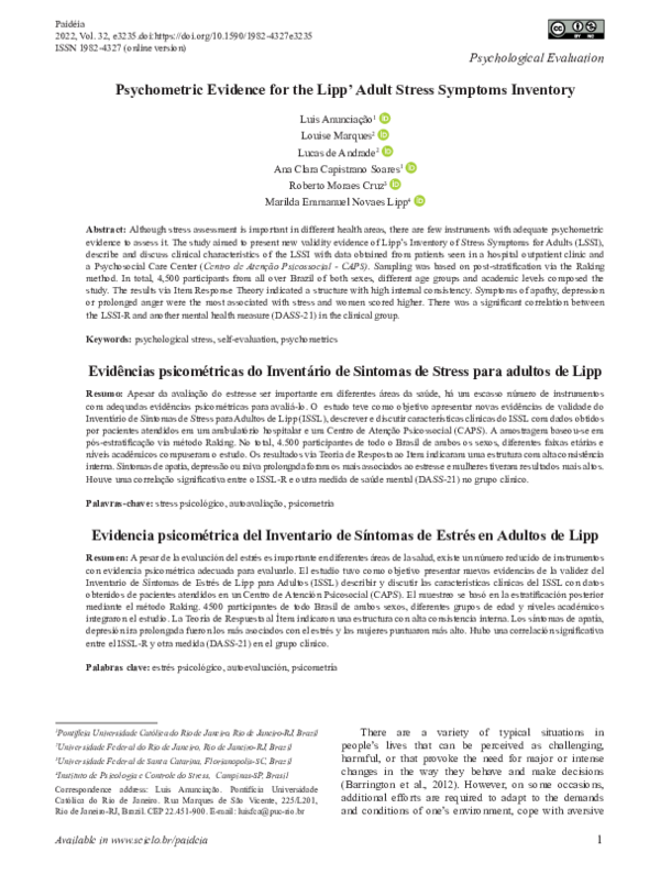 (PDF) Psychometric Evidence for the Lipp’ Adult Stress Symptoms Inventory