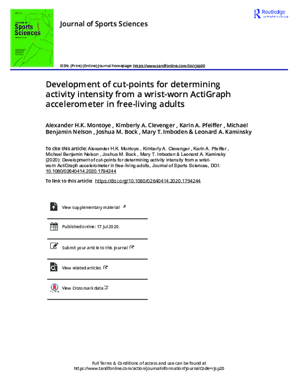 (PDF) Development of cut-points for determining activity intensity from ...