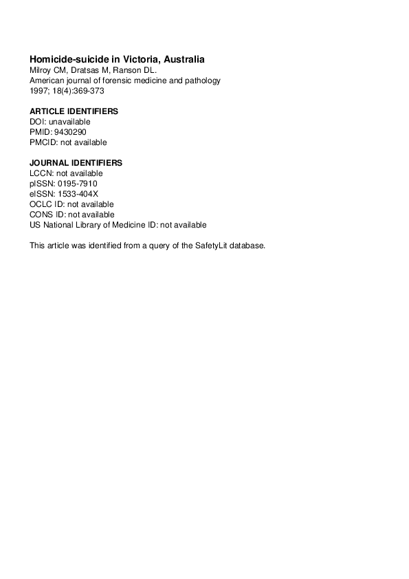(PDF) Homicide-Suicide in Victoria, Australia | David Ranson - Academia.edu
